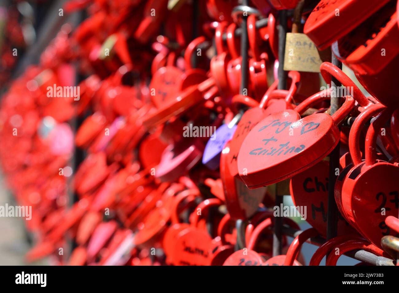 Red heart shaped padlocks. Little Venice, Colmar. France Stock Photo ...