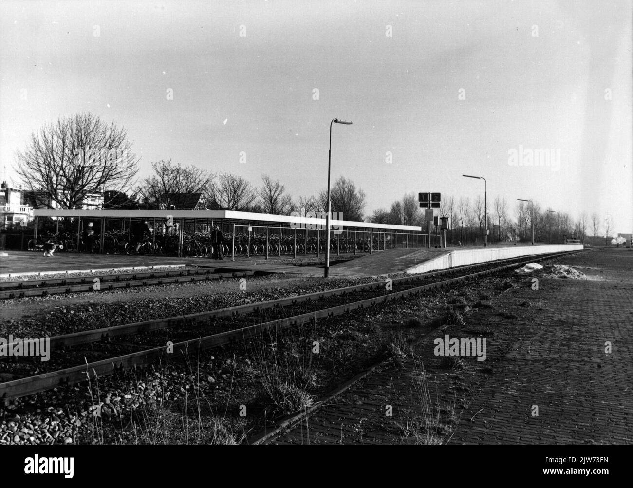 View of the platform and the bicycle shed of the N.S. station Franeker ...