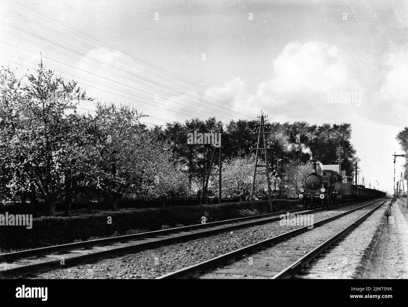Image of a freight train drawn by steam locomotive no. 344 (series 300/ ...
