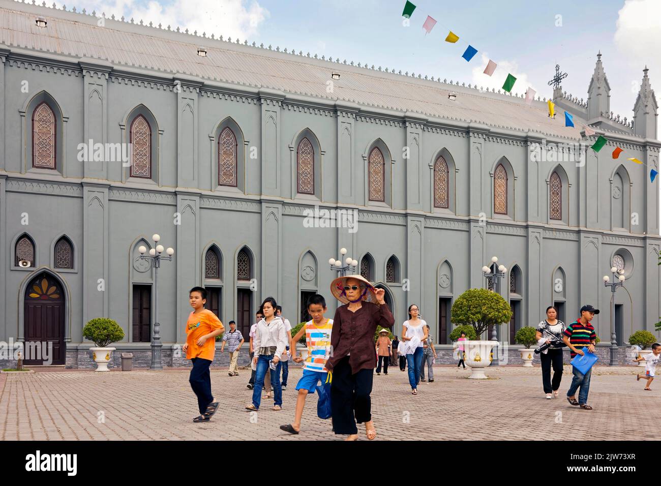 Congregation leaving after mass at Cathedral of Mary Queen of the ...