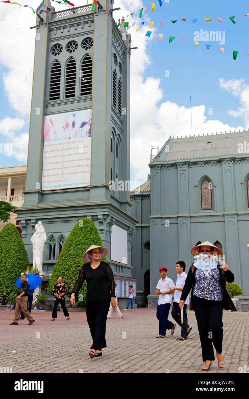 Congregation leaving after mass at Cathedral of Mary Queen of the ...