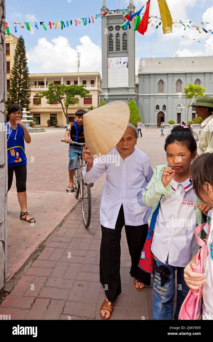 Congregation leaving after mass at Cathedral of Mary Queen of the ...