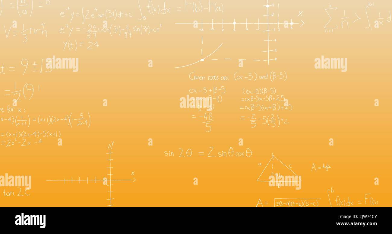 Image of mathematical equations on orange background Stock Photo - Alamy