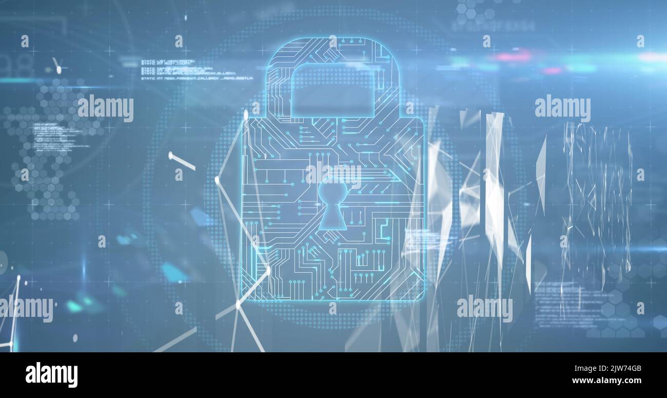 Image of network of digital files and online security padlock with data ...