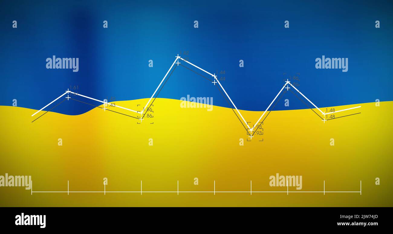 Image of financial data and graph over flag of ukraine Stock Photo - Alamy