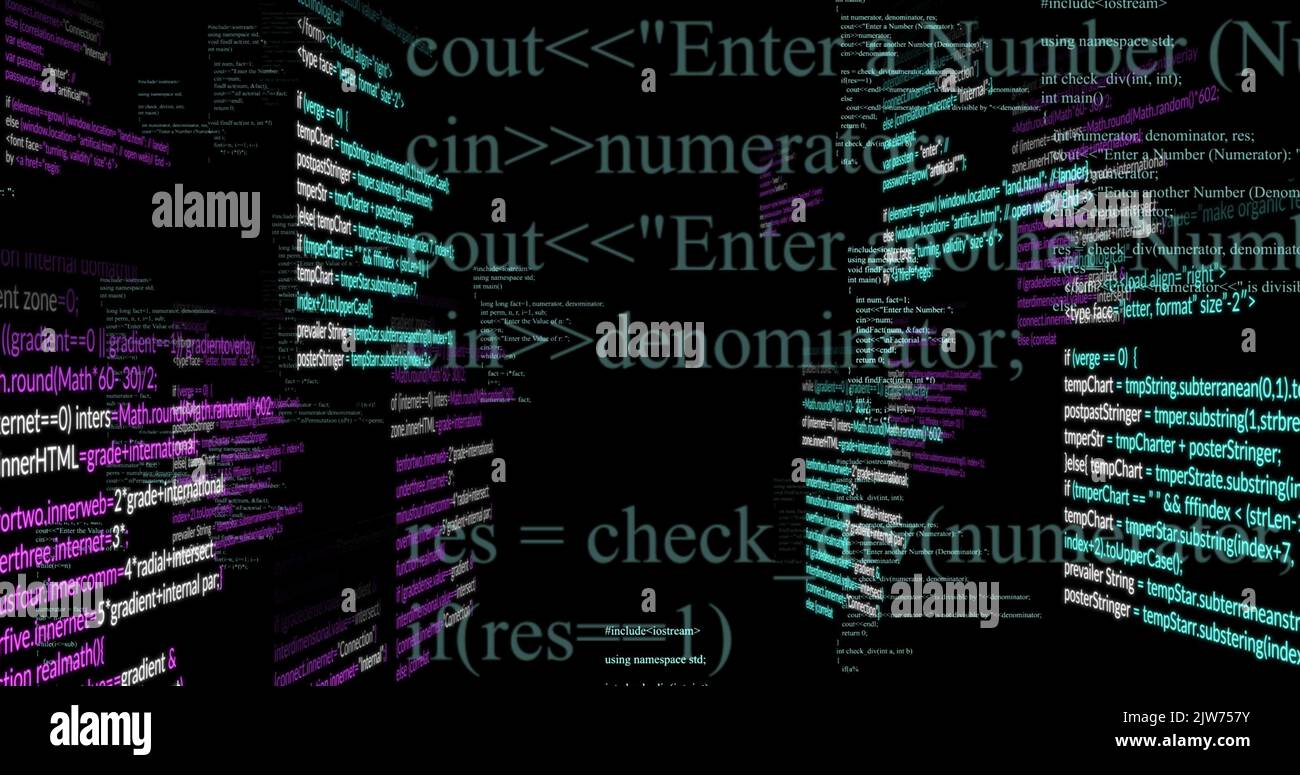 Image of data processing on black background Stock Photo - Alamy