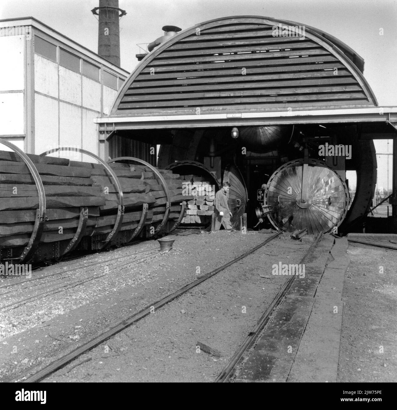 Image of the autoclaves on the grounds of the Houtproofing Company of ...