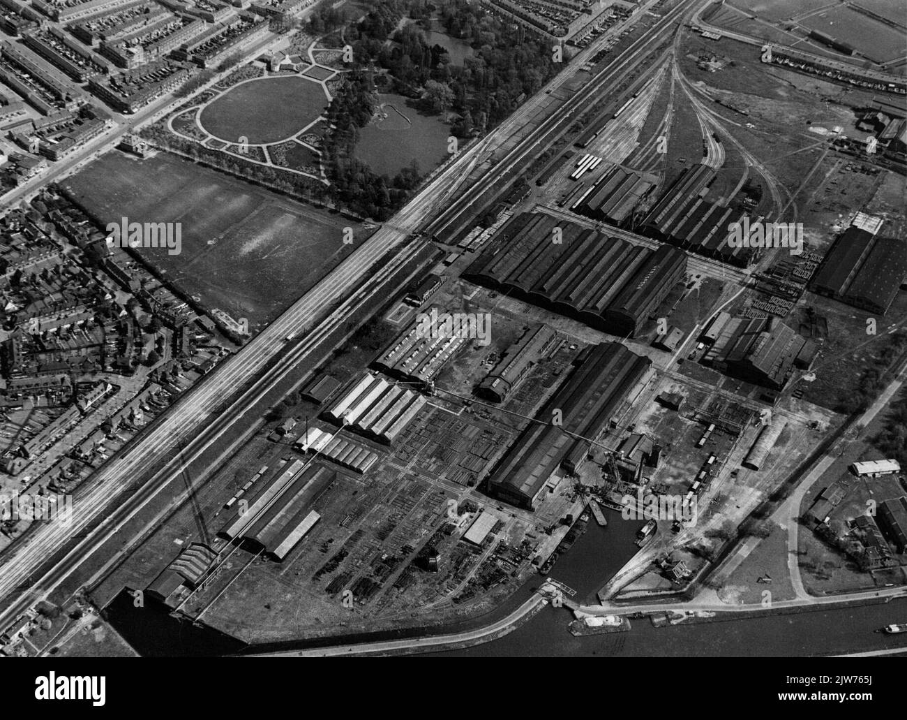 Aerial photo of the factory complex of Wagon and Bruggenfabriek ...