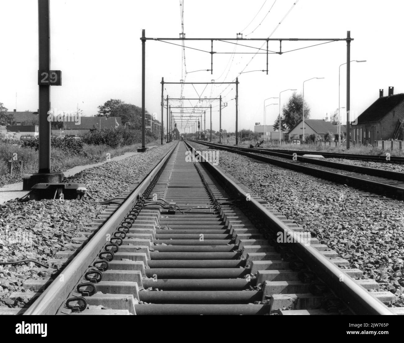 View of the railway line with concrete sleepers in Deurne Stock Photo ...