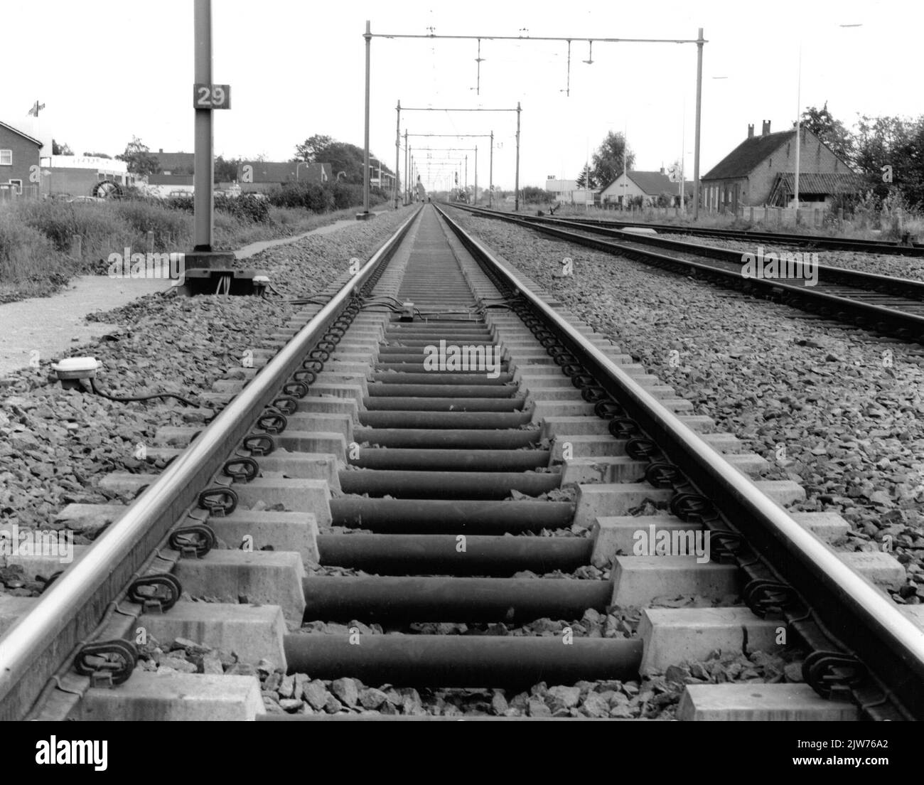 View of the railway line with concrete sleepers in Deurne Stock Photo ...