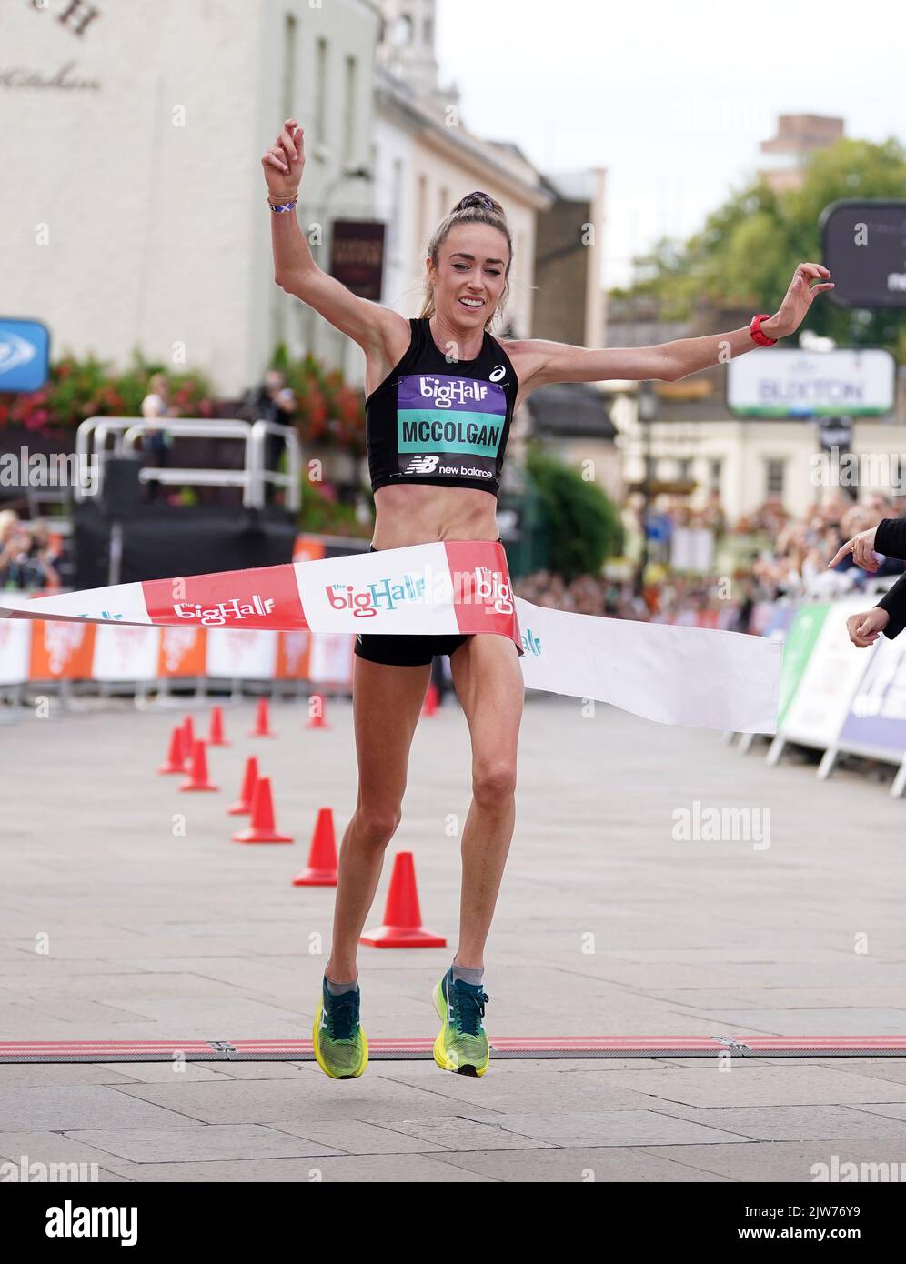Eilish McColgan celebrates winning the Big Half, which runs from Tower ...