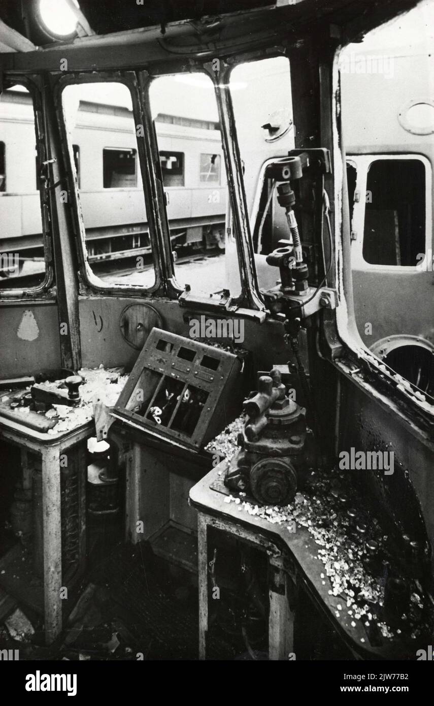 Image of the cabin destroyed by war actions (steering position) of an ...