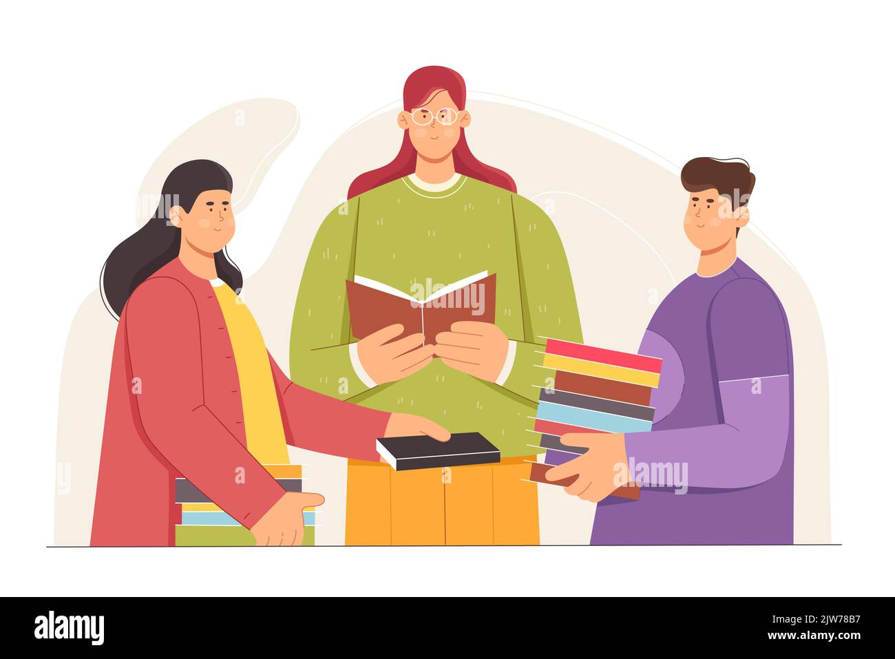 People exchange books from library or bookstore, bookcrossing and ...