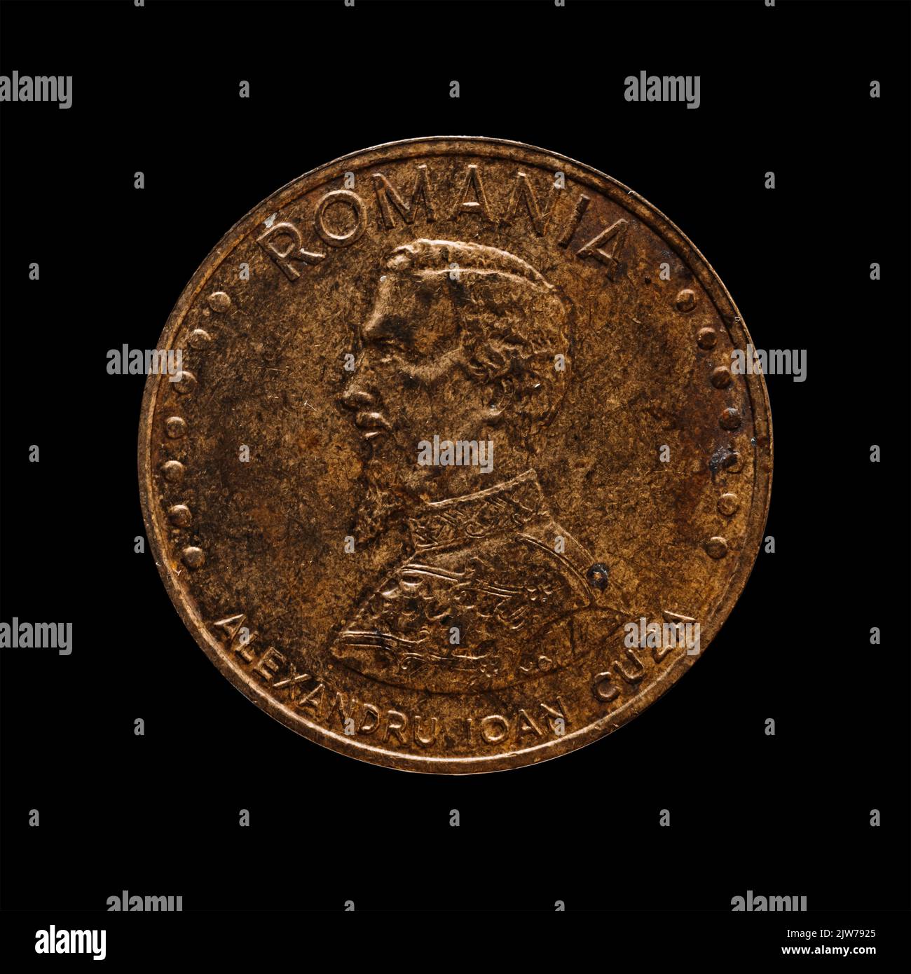 A closeup of a 50 lei coin from 1991 isolated on a black background ...