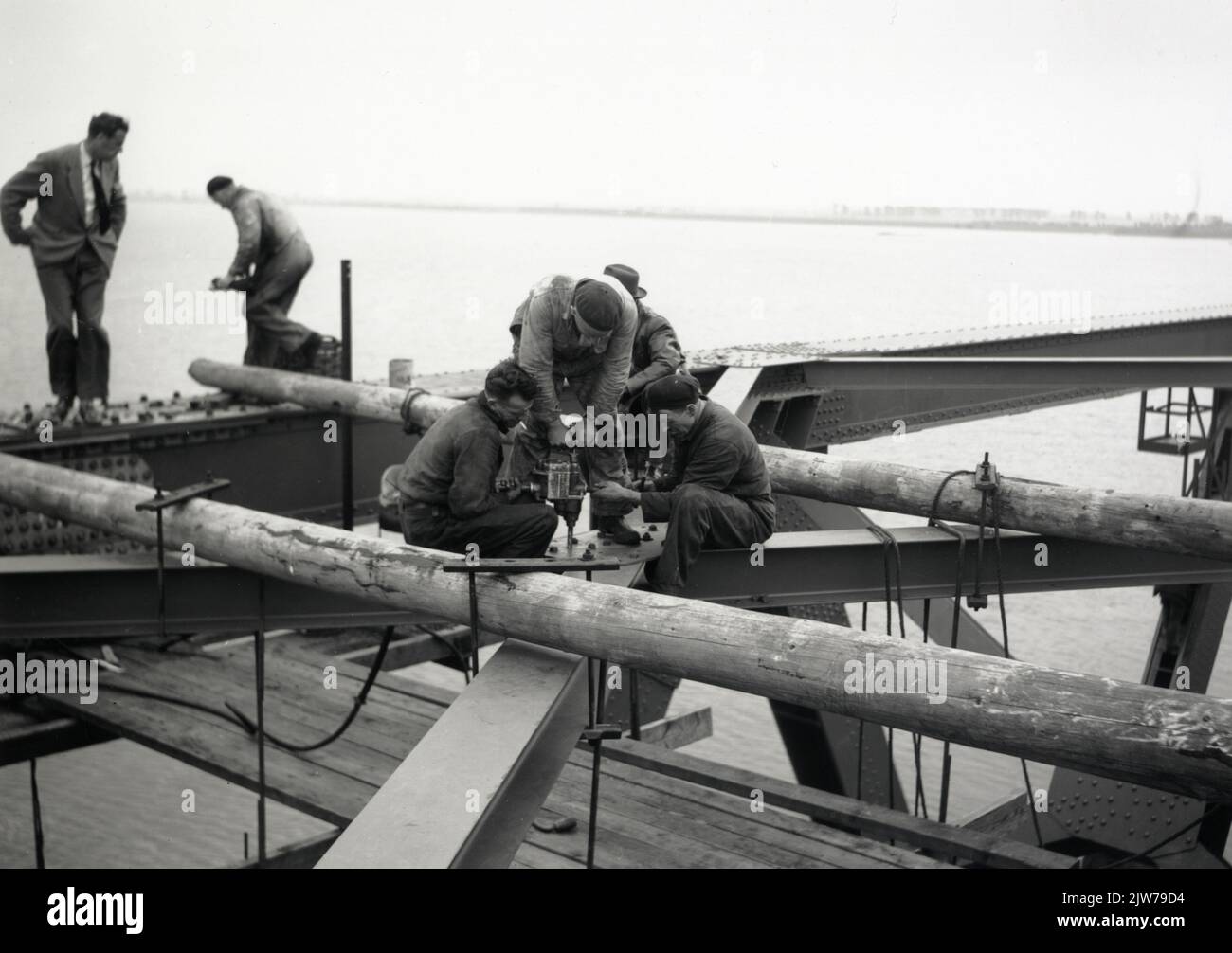 Image of mounting two new bridge parts of the railway bridge over the ...