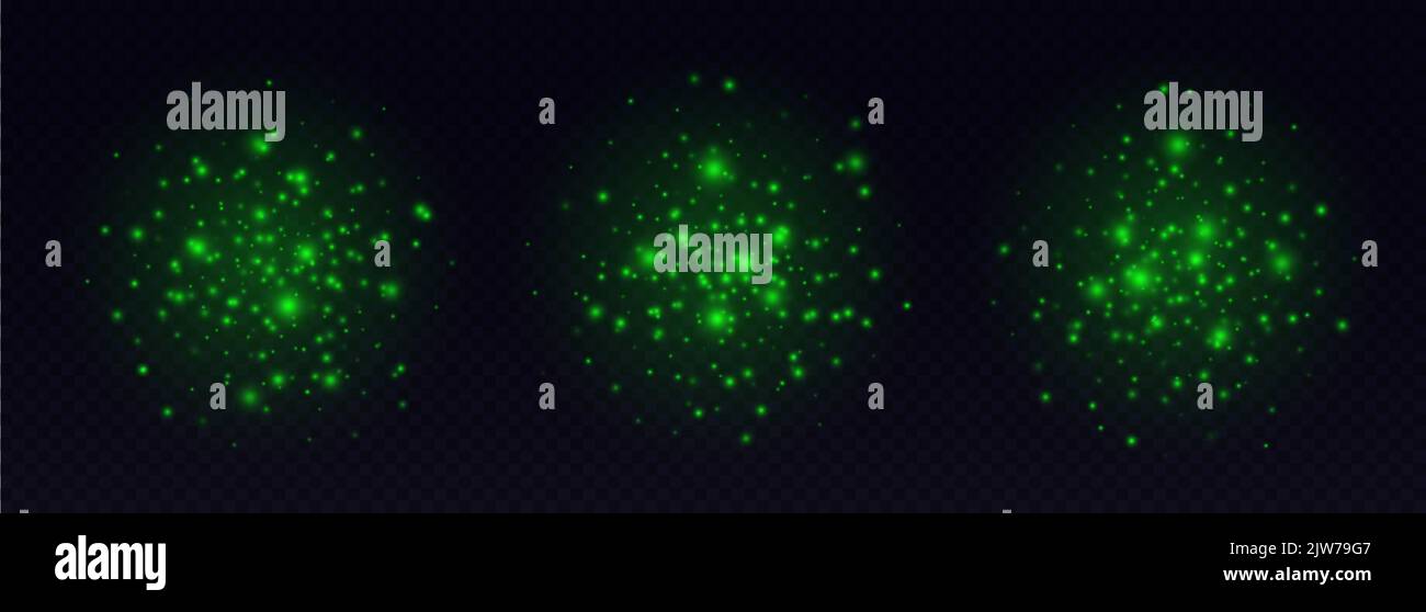 Green sparkles, shiny particles light effect, bright glowing stars ...