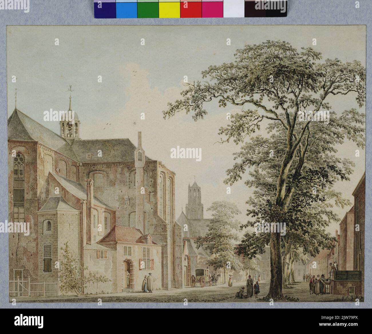 Gezicht op de Pieterskerk aan het Pieterskerkhof te Utrecht met op de ...