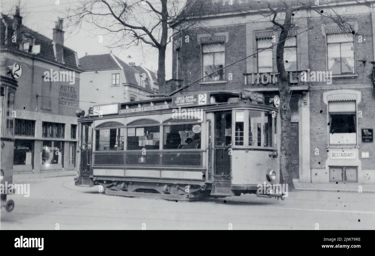 Image of an electric tram (motor car 57) of the G.E.T.U. as line 2 on ...