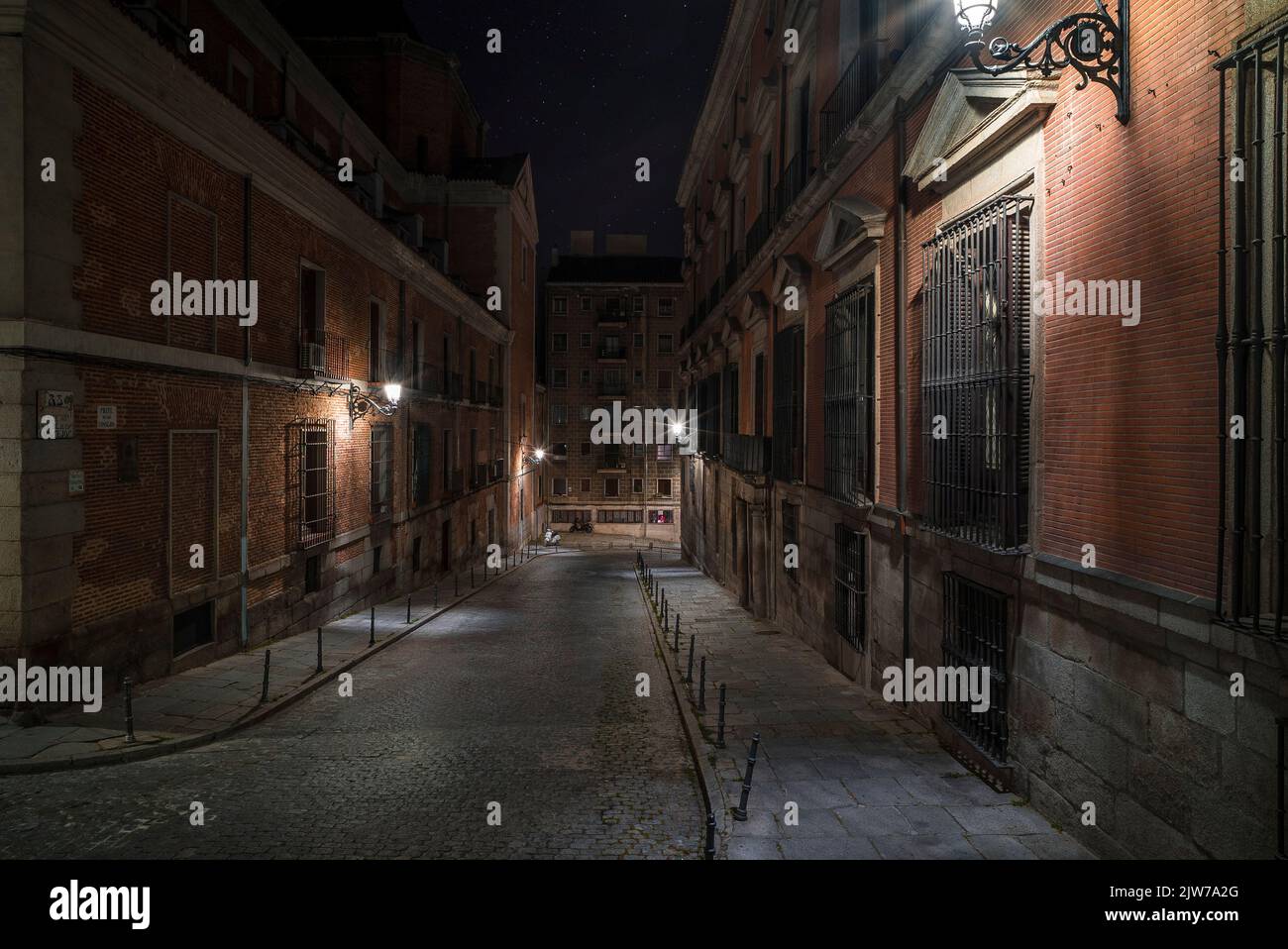 A beautiful shot of the empty street Pretil de los Consejos at night in ...