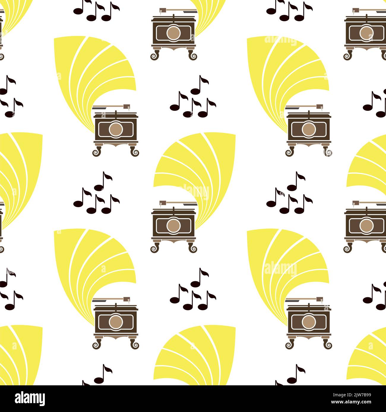 A gramophone icon is an old type of record player. Seamless pattern of ...