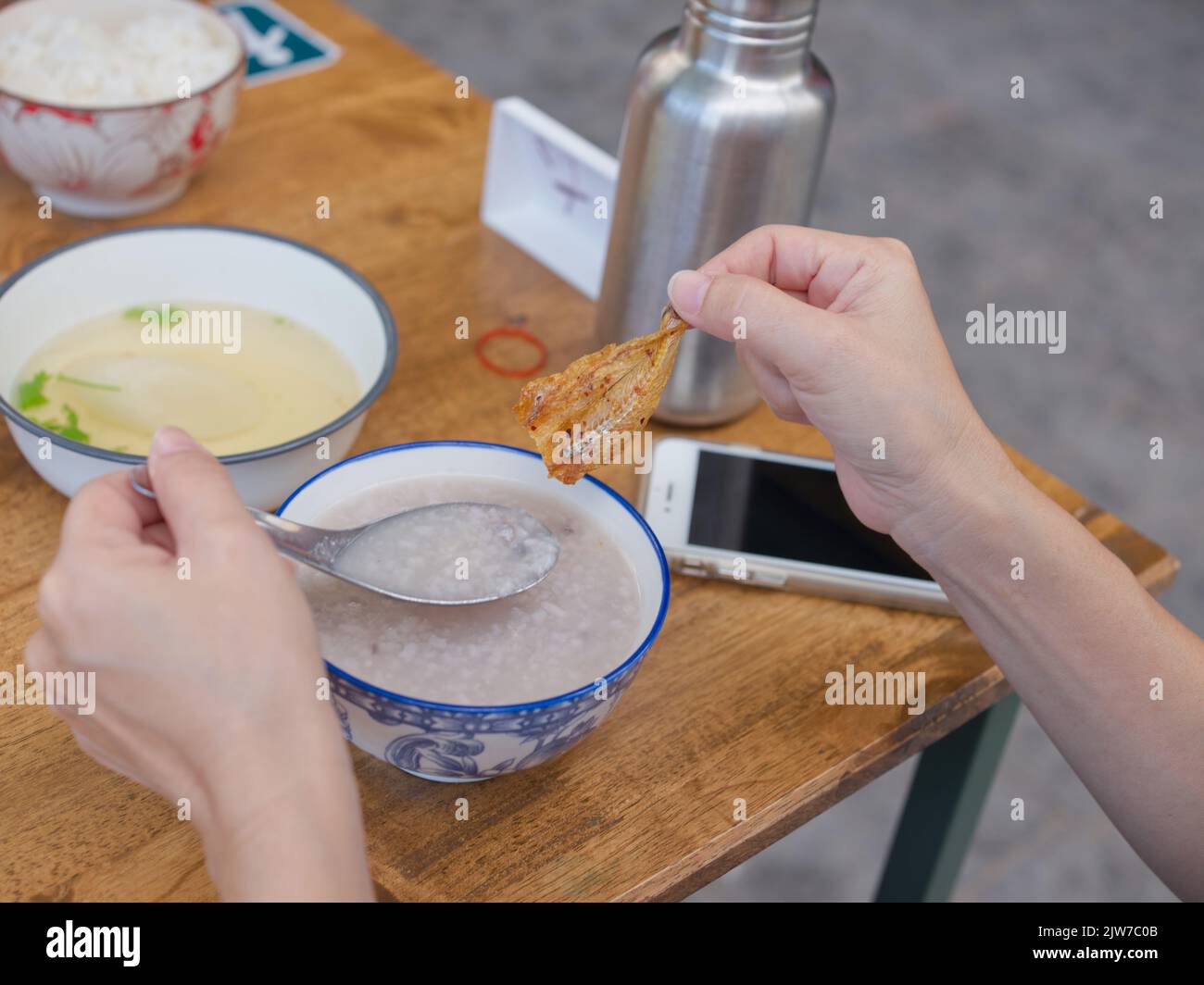 Rice gruel and side dish . Concept breakfast THAI STYLE Stock Photo - Alamy