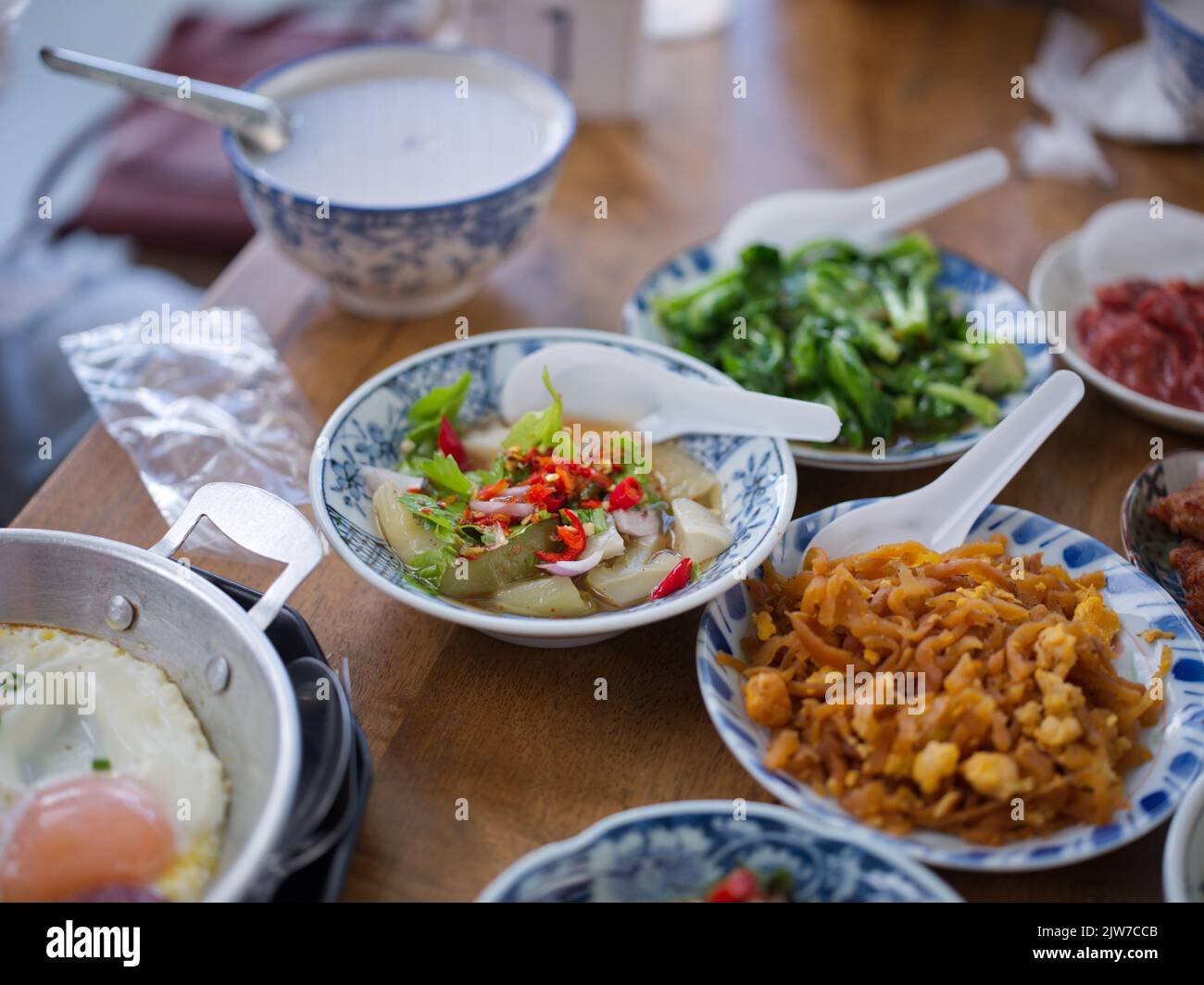 Rice gruel and side dish . Concept breakfast THAI STYLE Stock Photo - Alamy