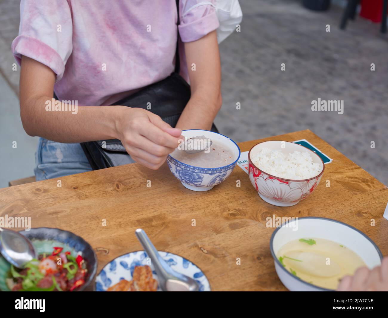 Rice gruel and side dish . Concept breakfast THAI STYLE Stock Photo - Alamy