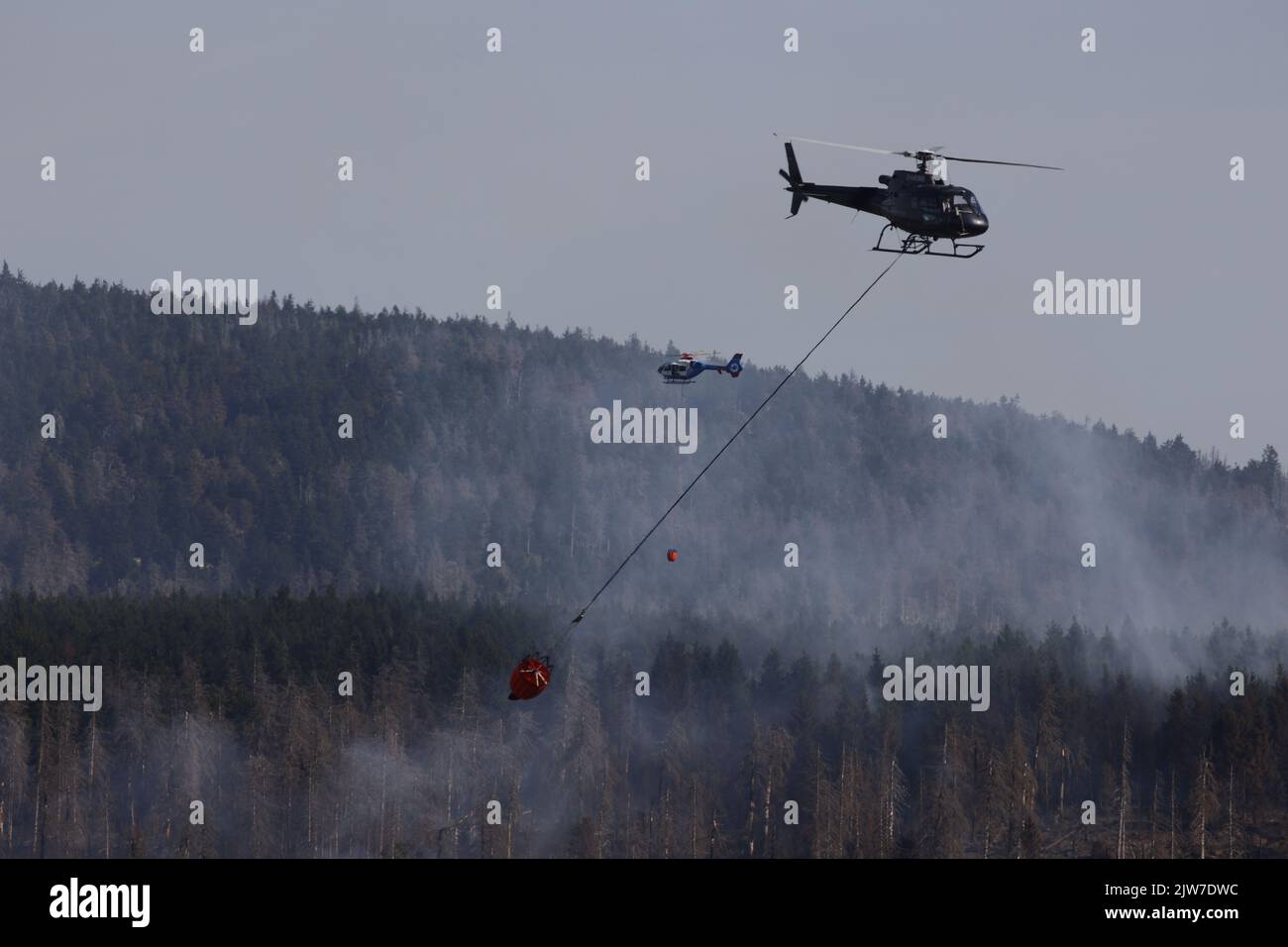 Schierke, Germany. 04th Sep, 2022. Firefighting helicopters are used to ...