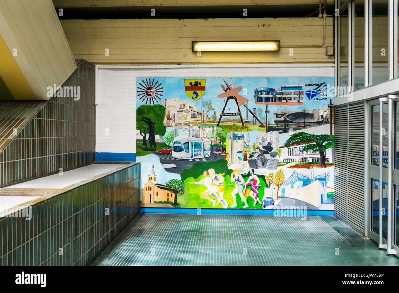 A mural in the interior of The Centre shopping centre at Cumbernauld ...