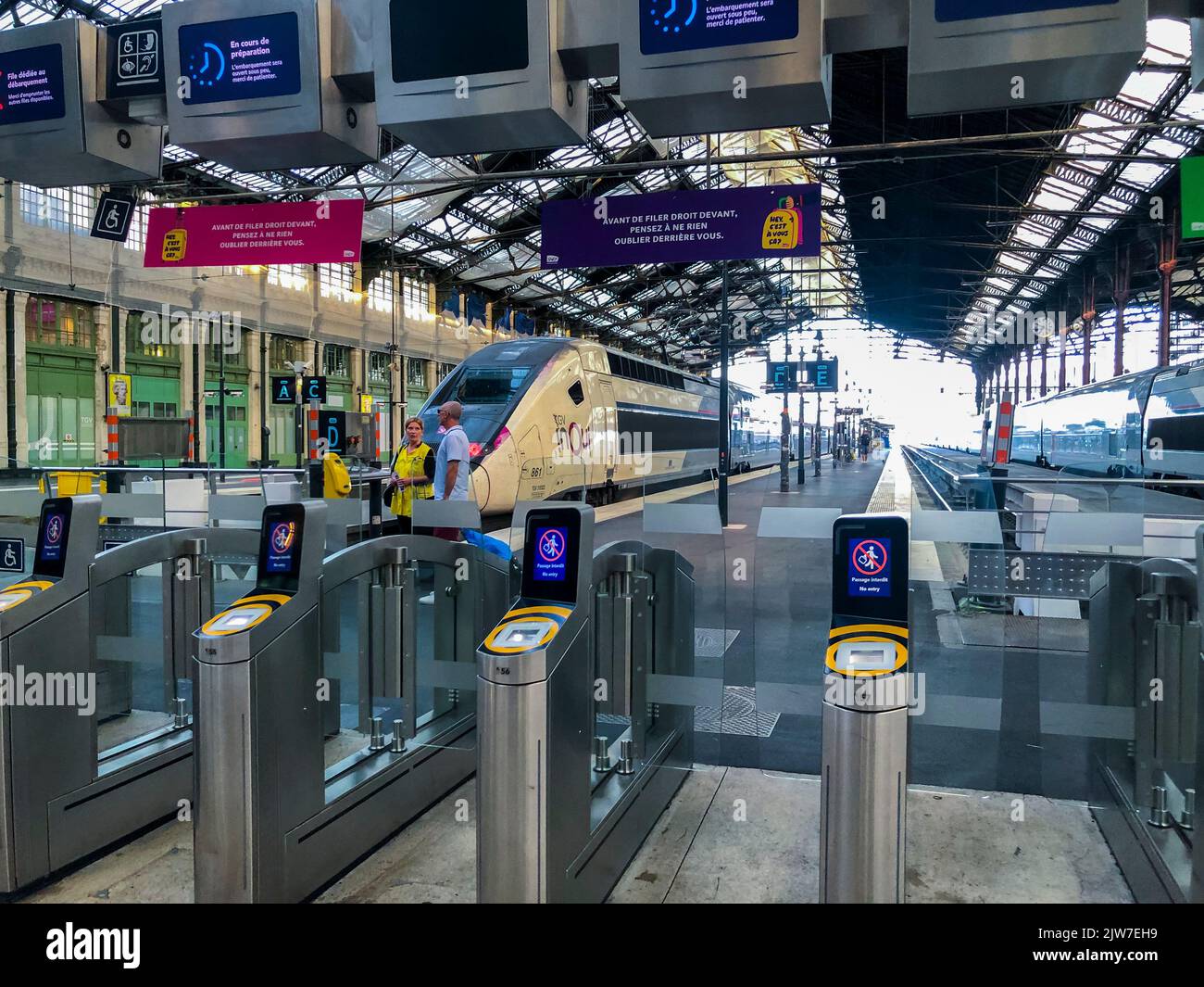 Paris, France, Turnstiles entrance to Platform, French Train Station ...