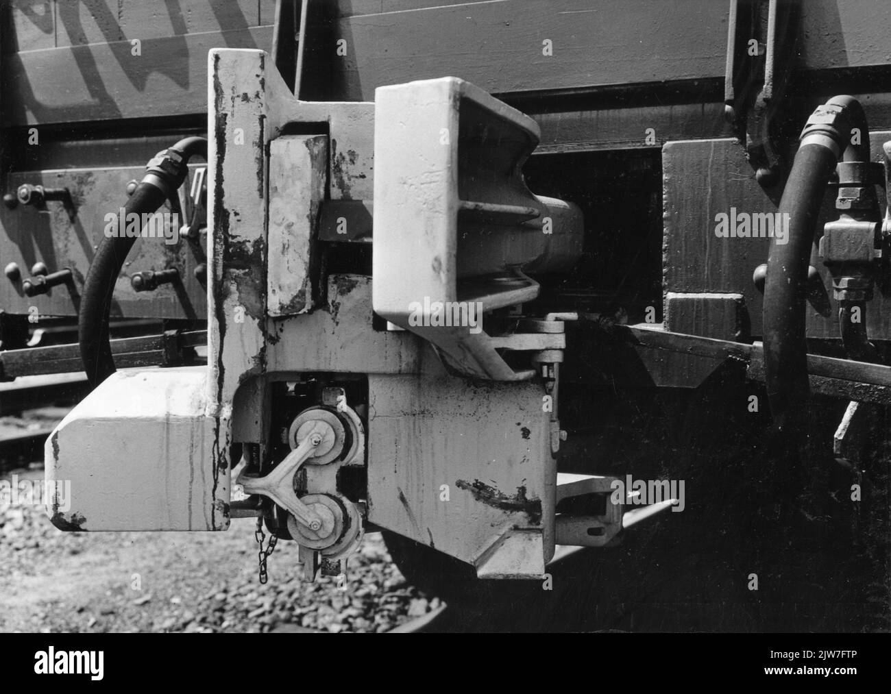 Image of a experiment with automatic couplings for freight wagons in ...