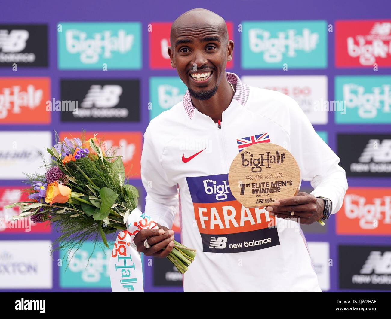 Sir Mo Farah after winning the Men's Elite Race in The Big Half, which ...