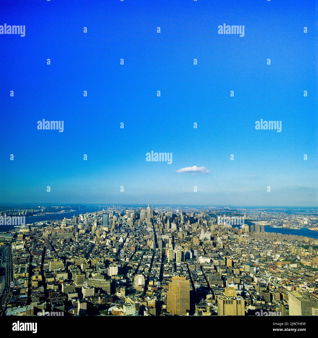 New York, 1980s, lower Manhattan overview from WTC World Trade Center ...