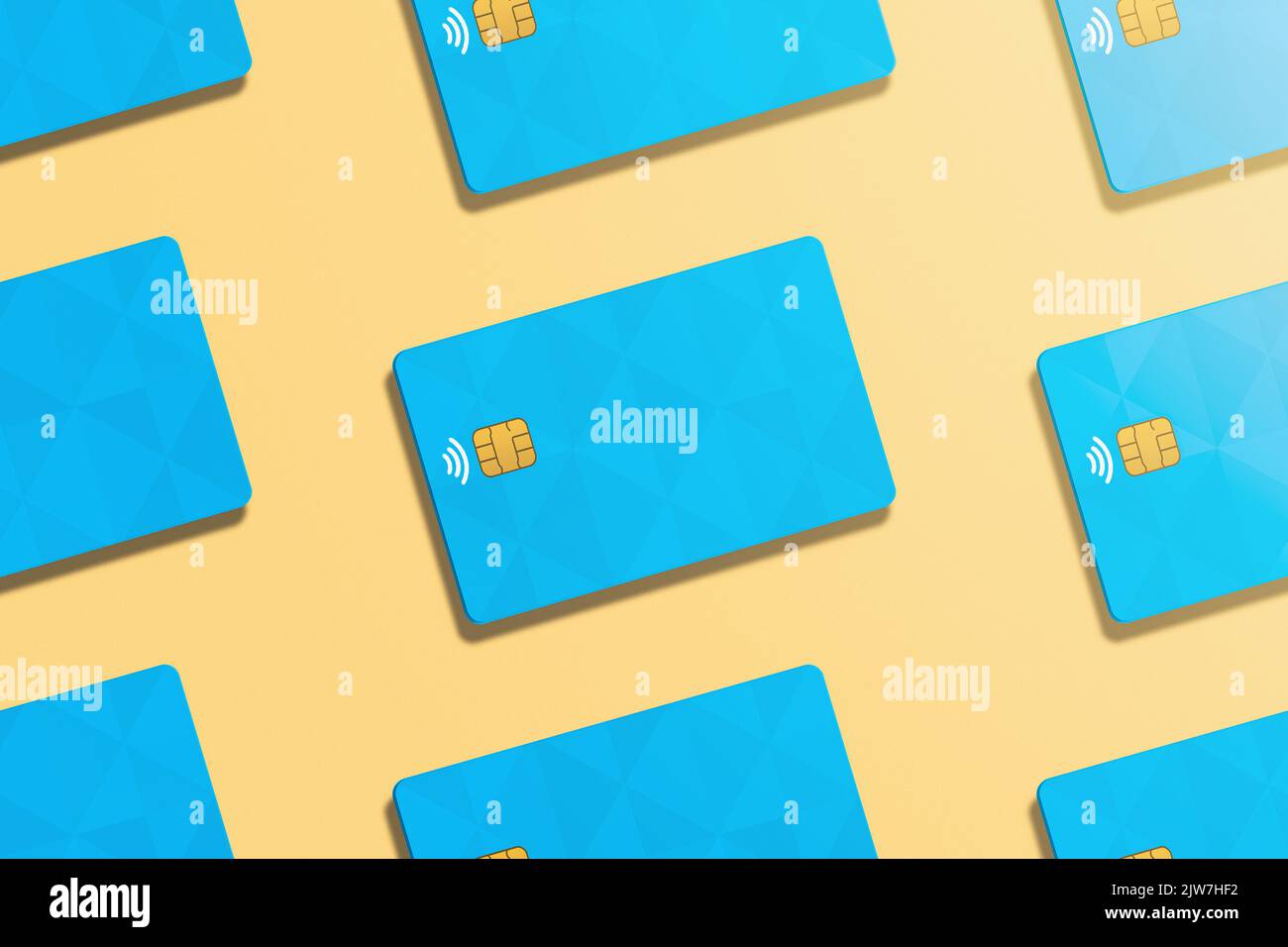 Pattern of realistic credit cards in light orange background. Credit ...