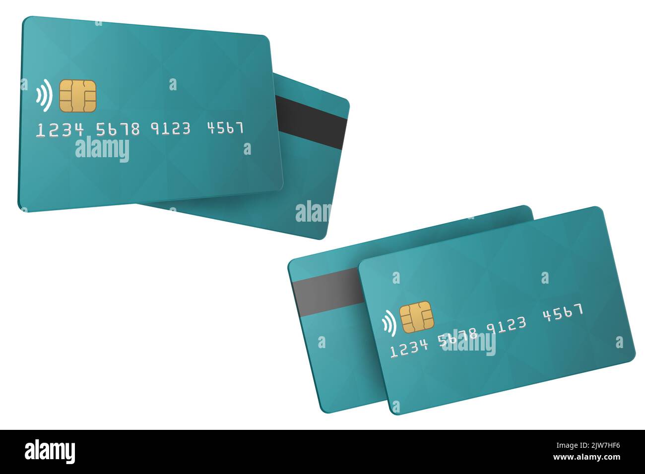 Realistic credit cards template isolated. Two poses of green credit ...