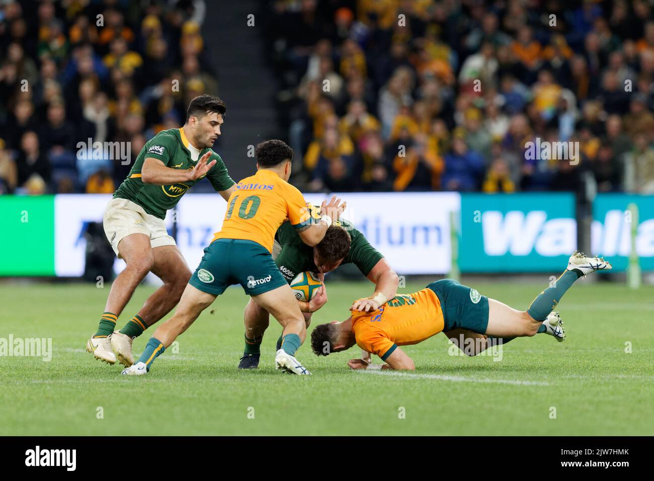 SYDNEY, AUSTRALIA - SEPTEMBER 3: Jasper Wise of South Africa blocked by ...