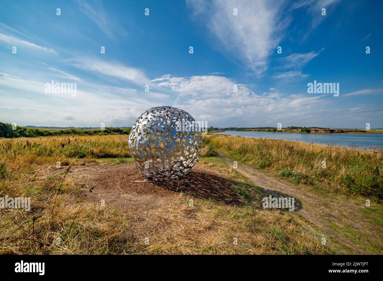 Bird sphere statue in Amble Stock Photo - Alamy