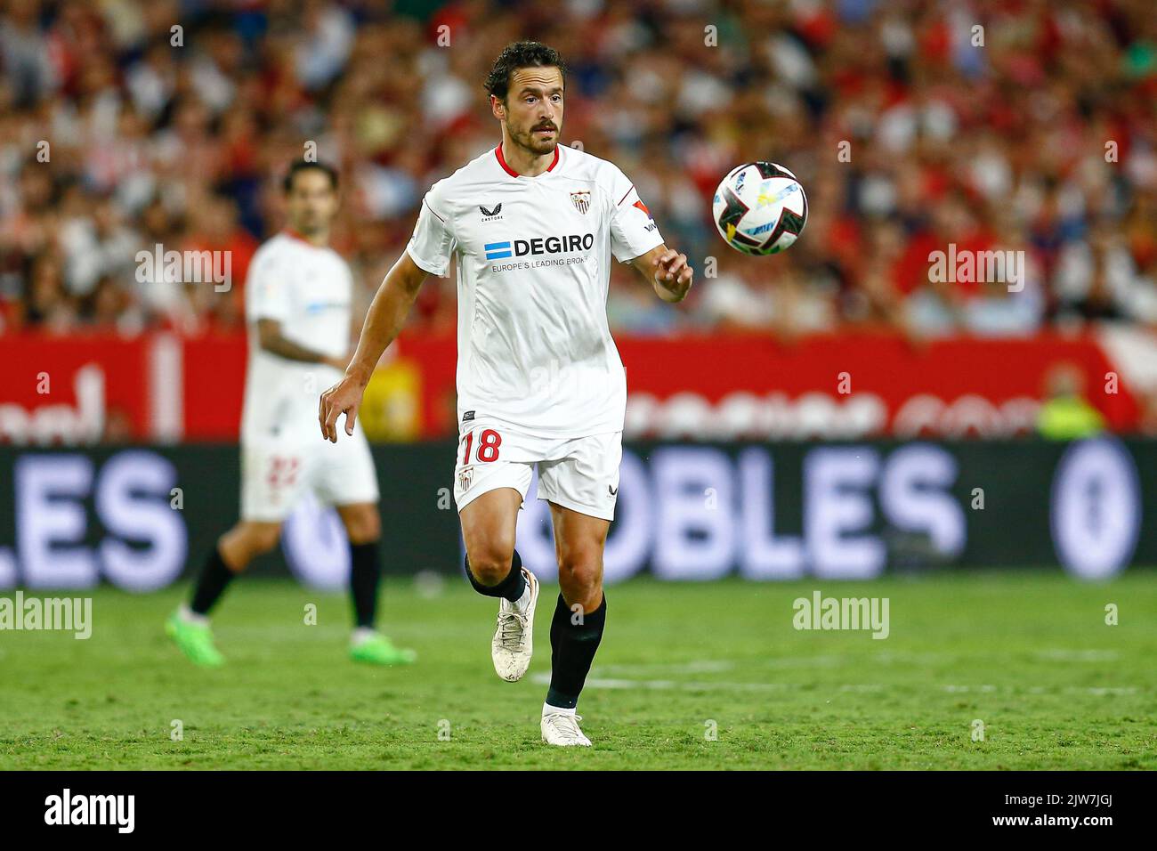 Thomas Delaney of Sevilla FC during the La Liga match between Sevilla FC and FC Barcelona played ...