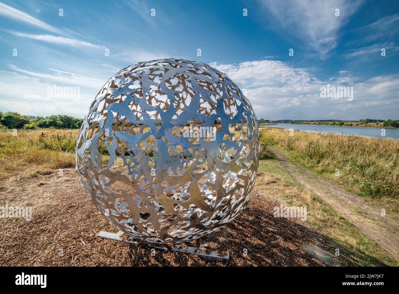 Bird sphere statue in Amble Stock Photo - Alamy