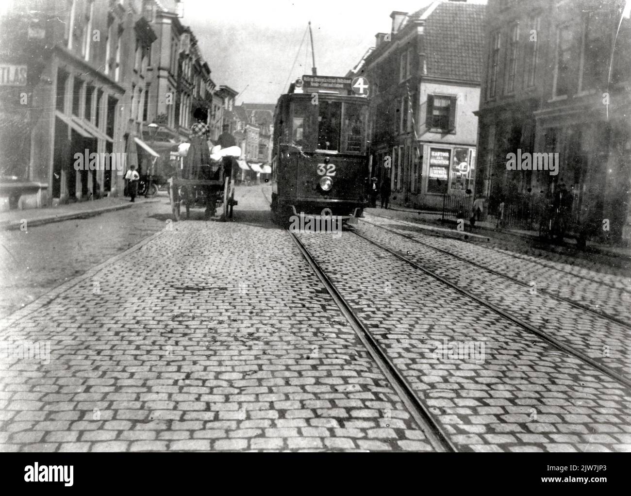 Face in the Voorstraat in Utrecht with the Electric Tram No. 32 on line ...