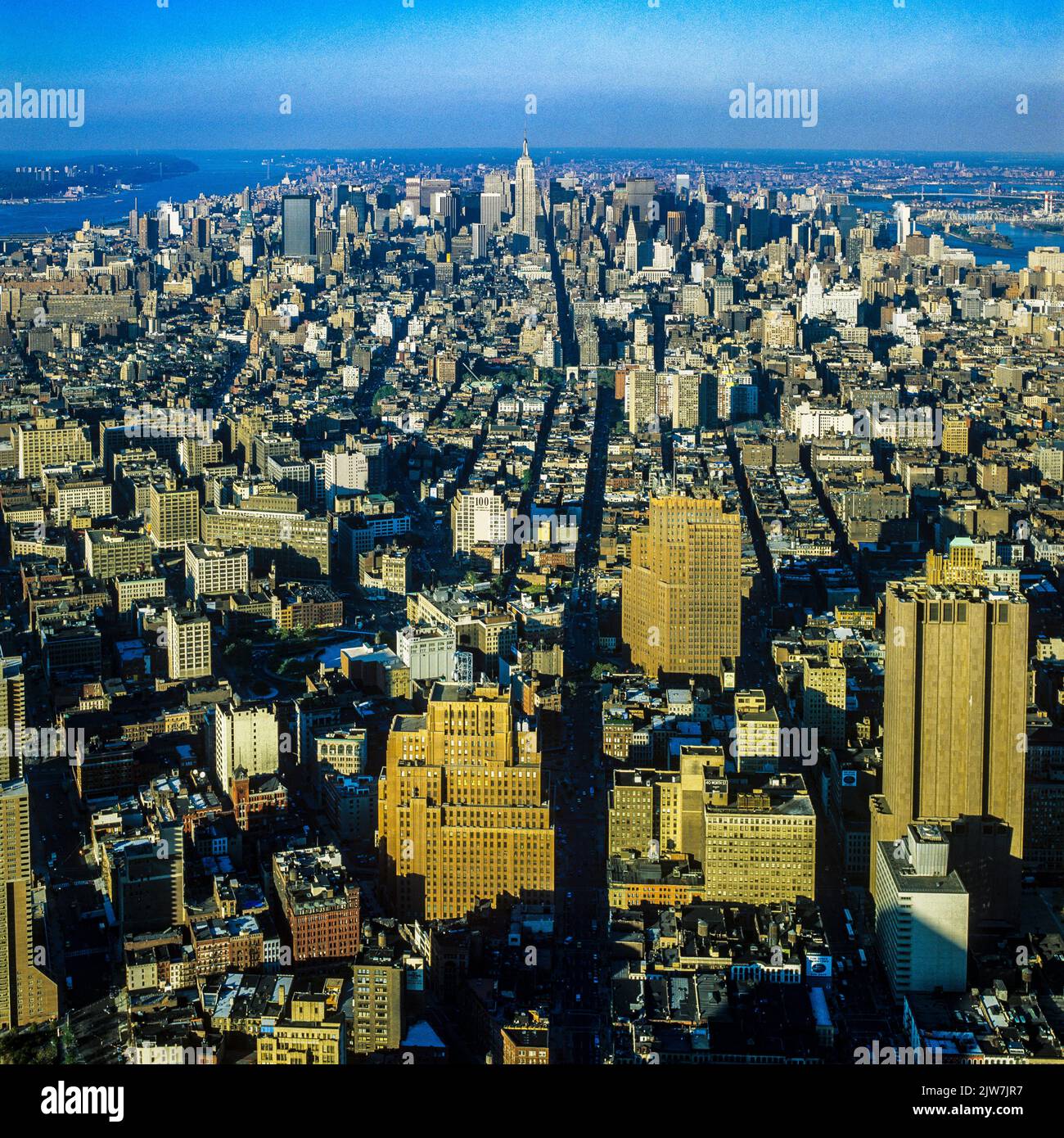New York, 1980s, lower Manhattan overview from WTC World Trade Center ...