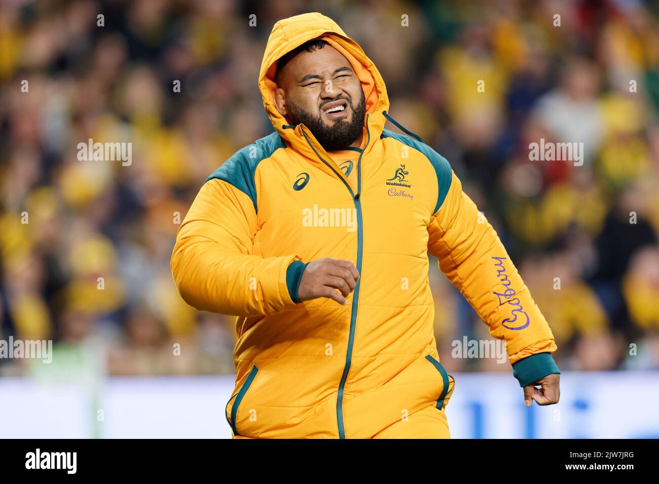 SYDNEY, AUSTRALIA - SEPTEMBER 3: Taniela Tupou of Australia warms up ...