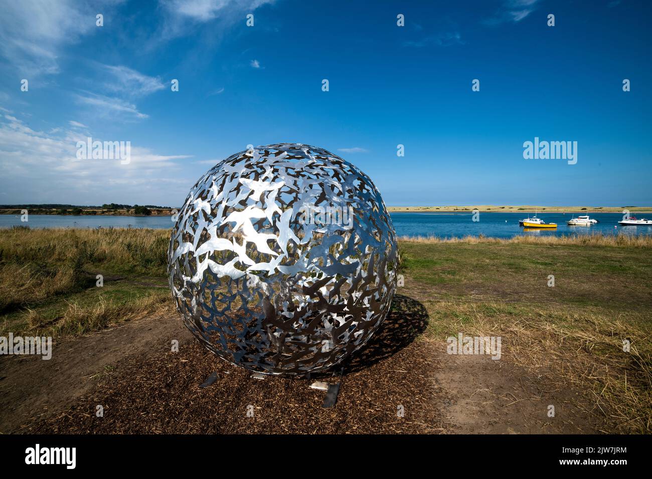 Bird sphere statue in Amble Stock Photo - Alamy