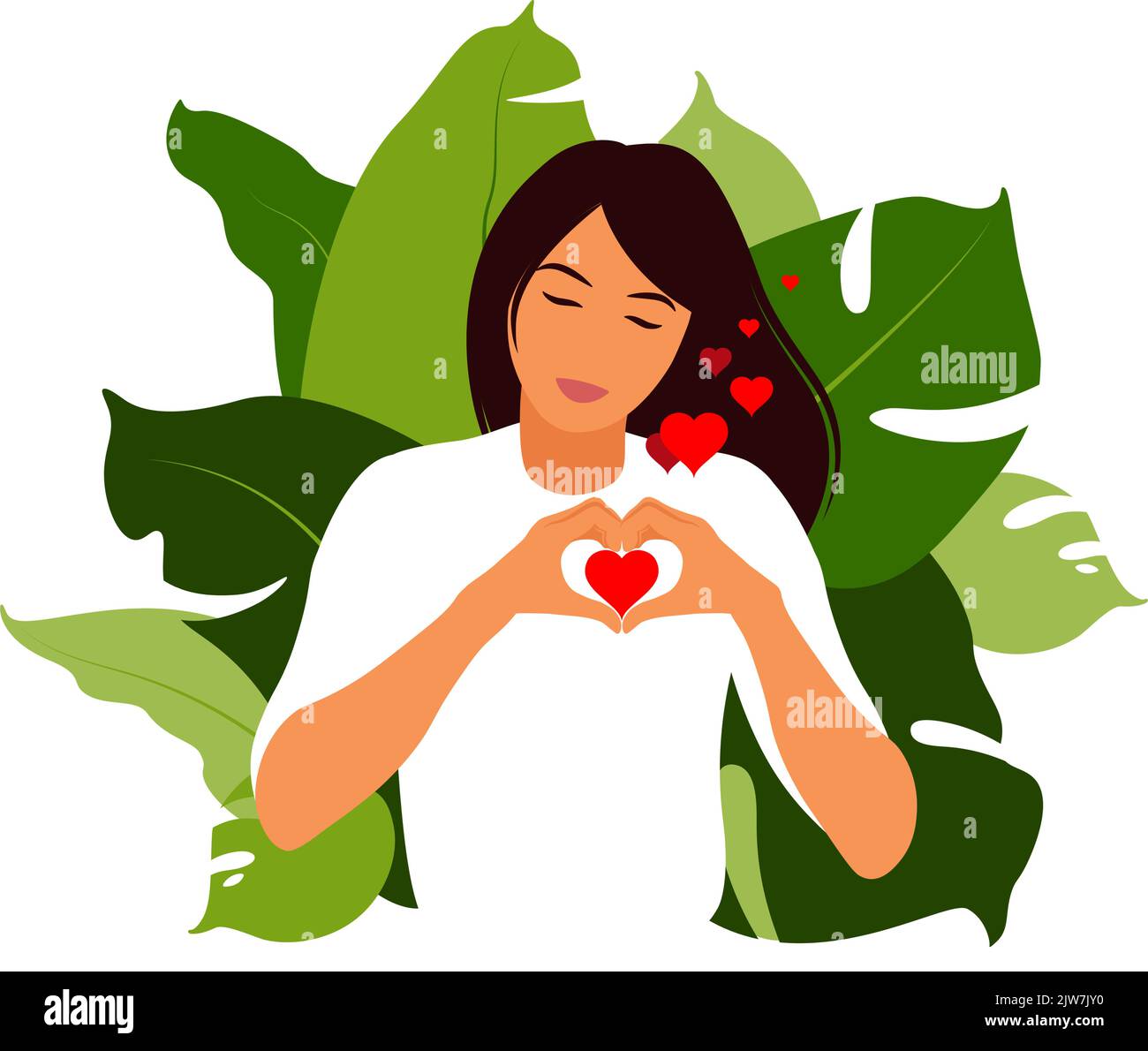 Self-love concept. Young girl making hand heart symbol with her fingers ...