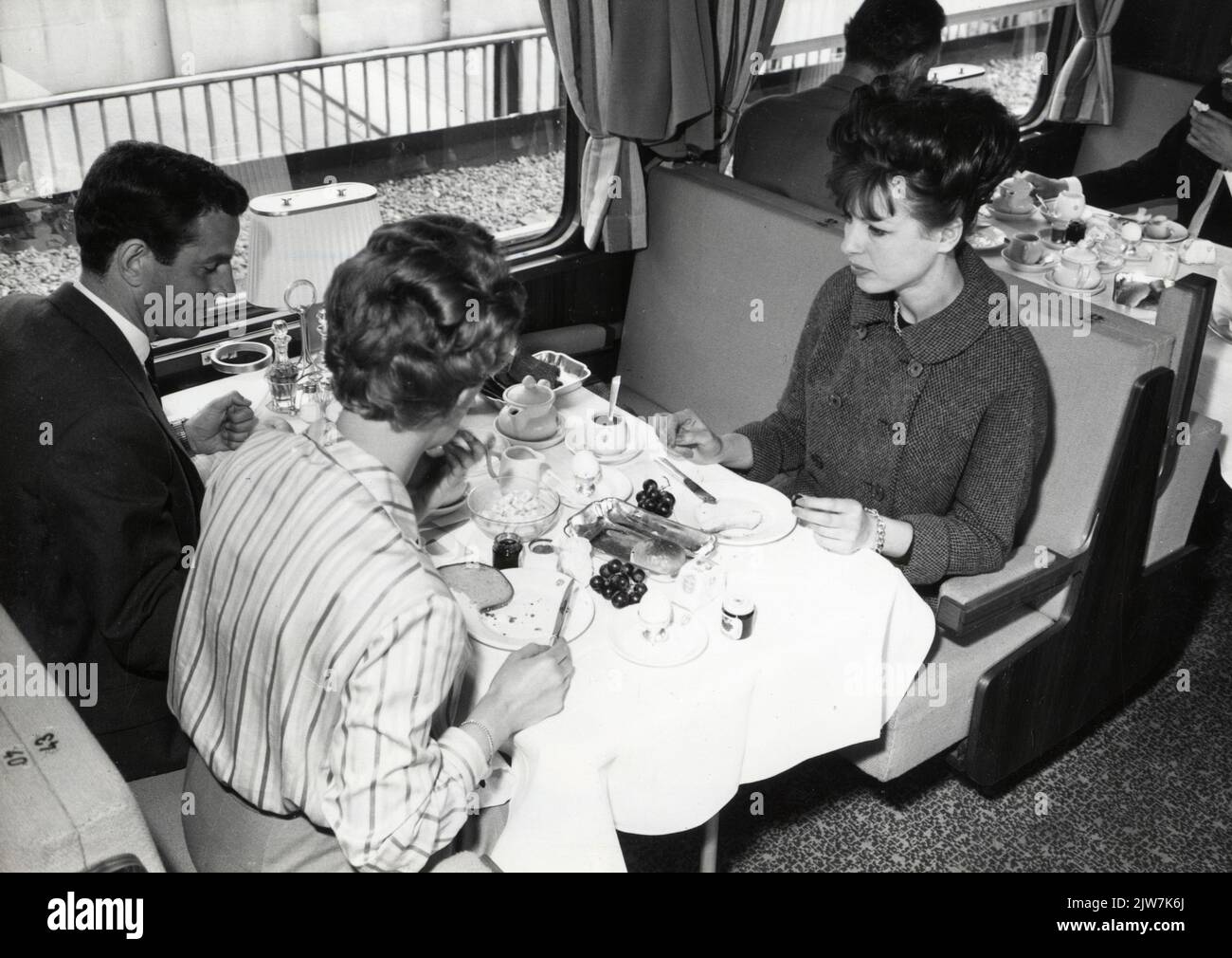 Image of travelers (models) in the restoration car of the international ...