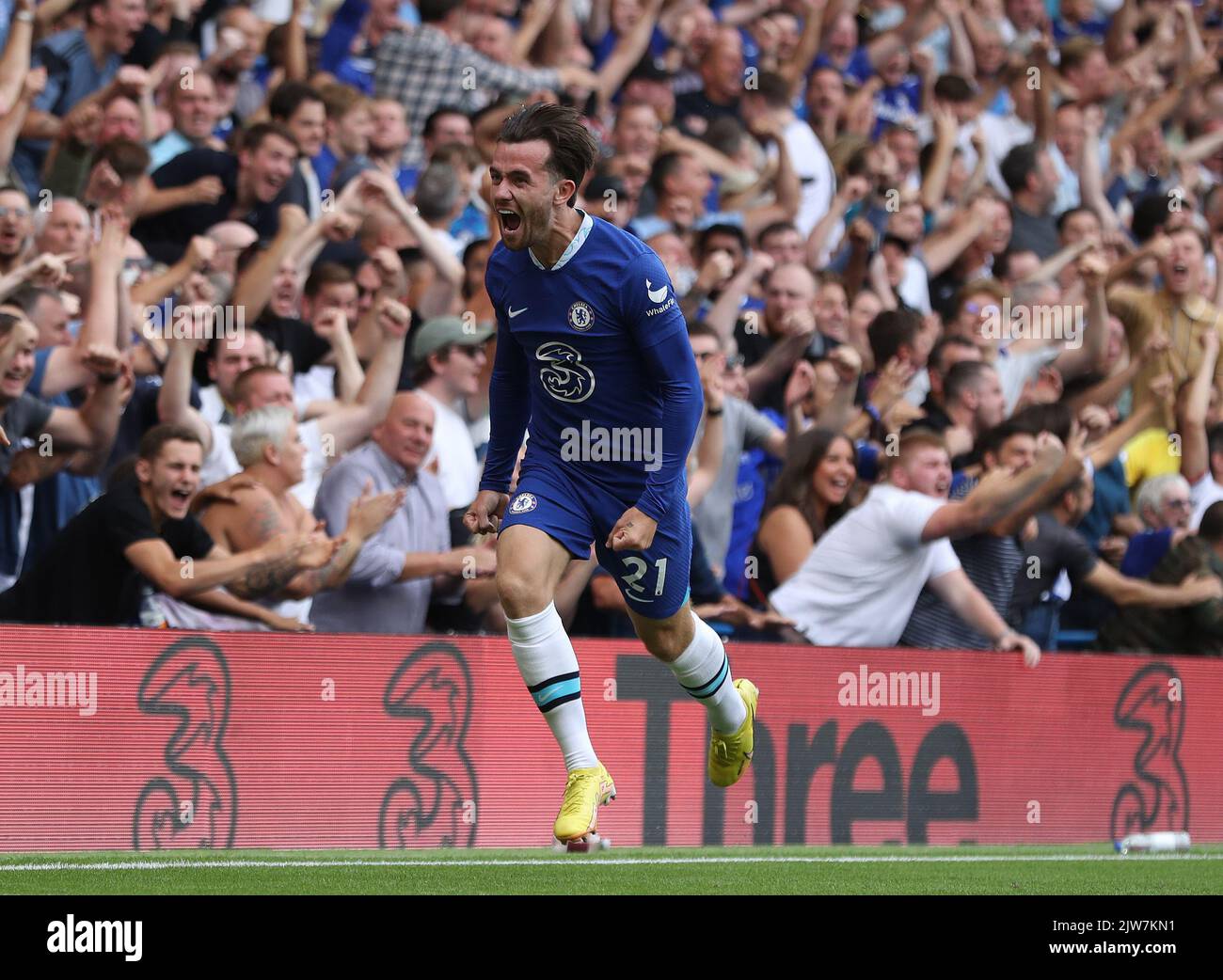 London, England, 3rd September 2022. Ben Chilwell of Chelsea scores to ...