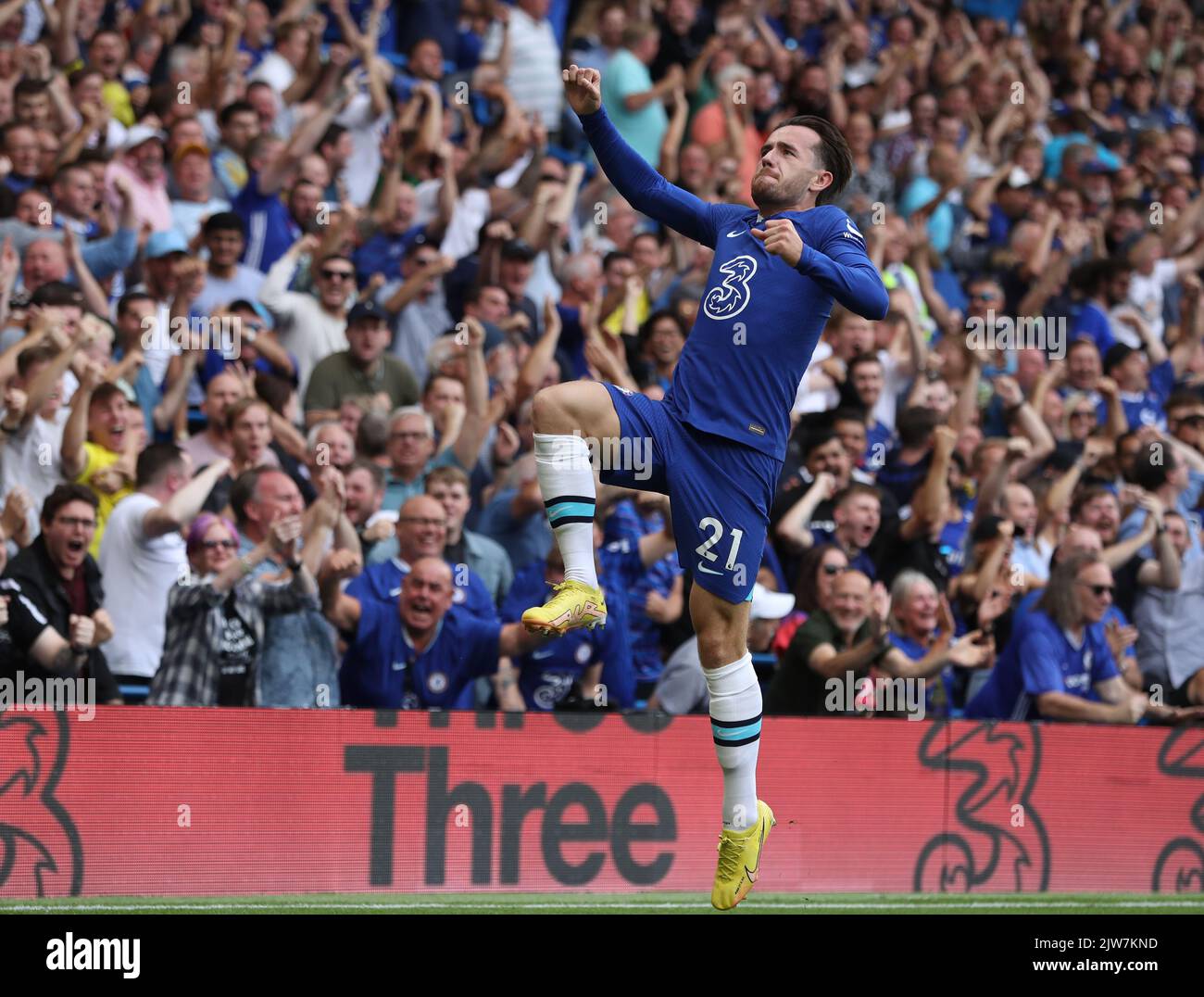 London, England, 3rd September 2022. Ben Chilwell of Chelsea scores to ...
