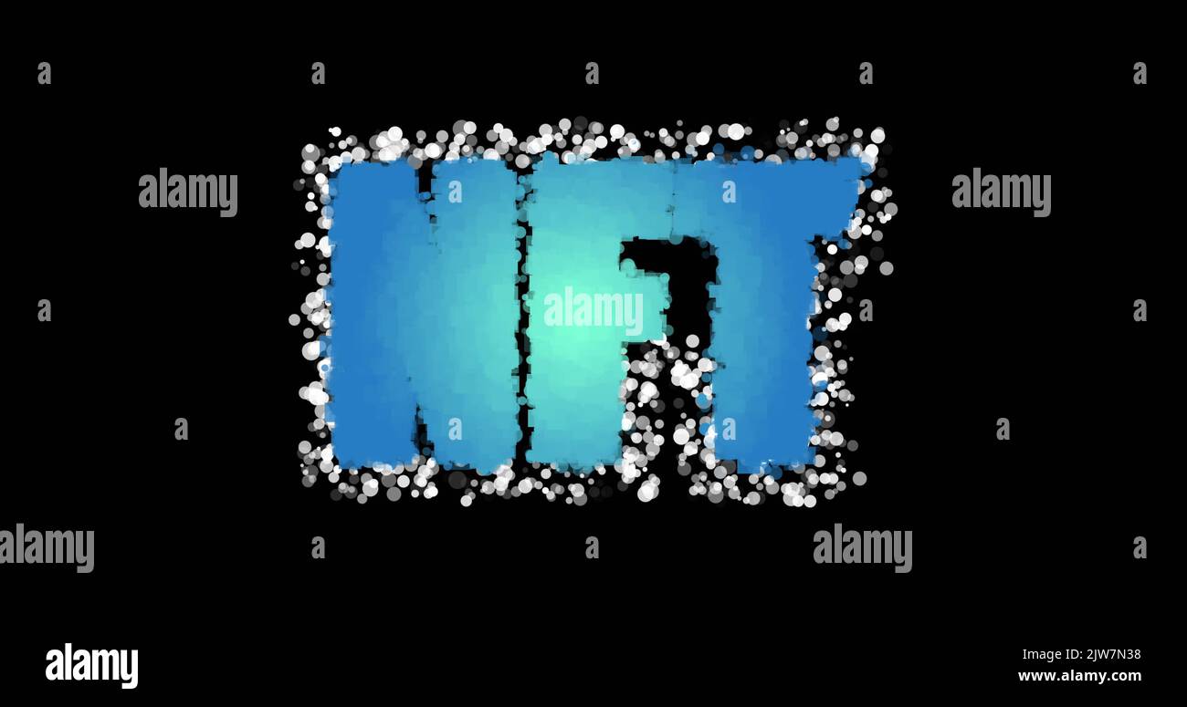 Image of glowing blue and white outline nft text on black background ...