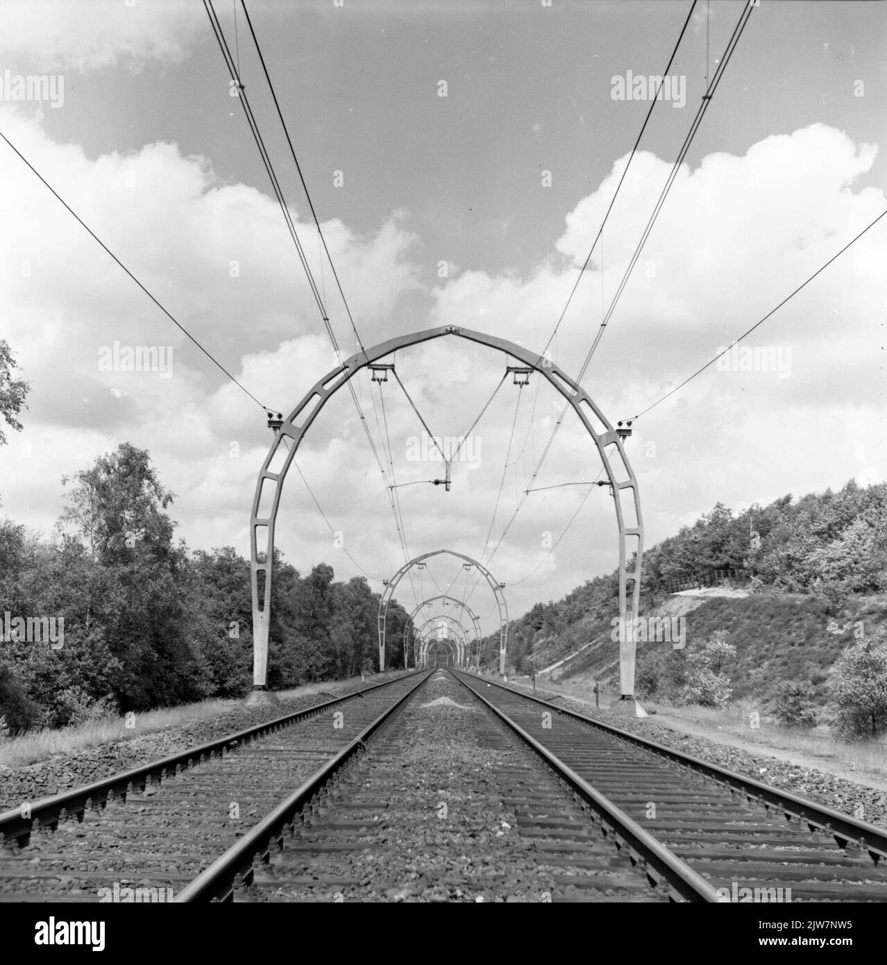 View of the railway line between Hilversum and Hollandsche Rading, with ...