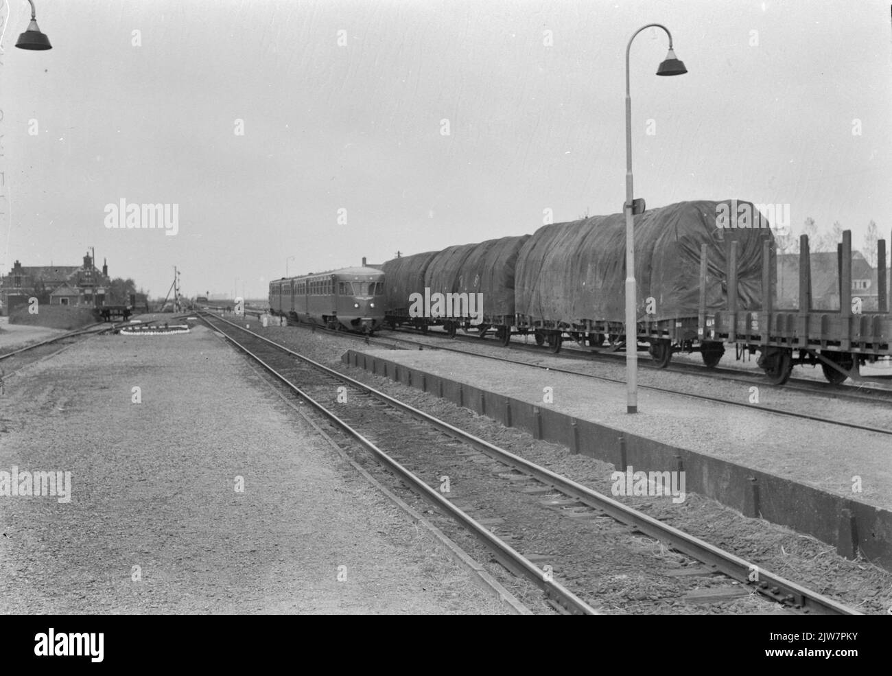 View of the yard of the N.S. station Baflo in Baflo, with a few freight ...